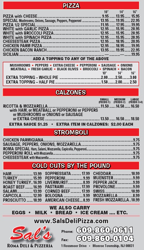 Sal's Roma Deli & Pizzeria in Monroe - Eat in . Take Out . Delivery ...